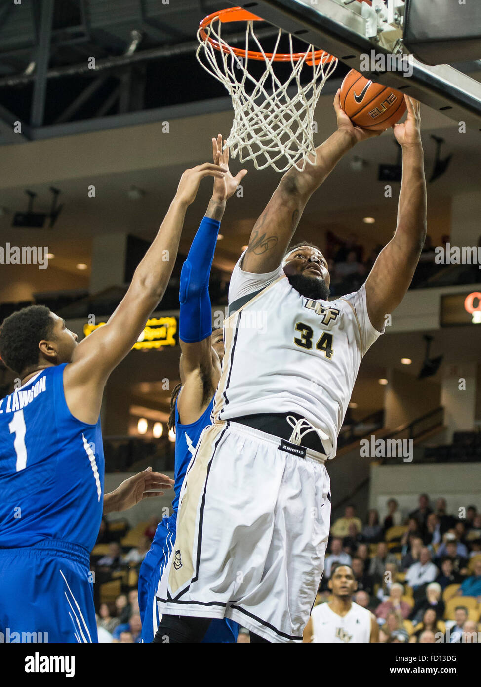 Orlando, FL, USA. 26th Jan, 2016. UCF Knights center Justin McBride (34 ...