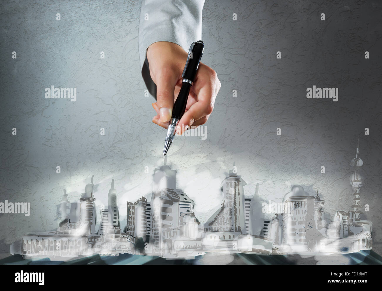 Close up of hand drawing with pen construction sketches Stock Photo - Alamy