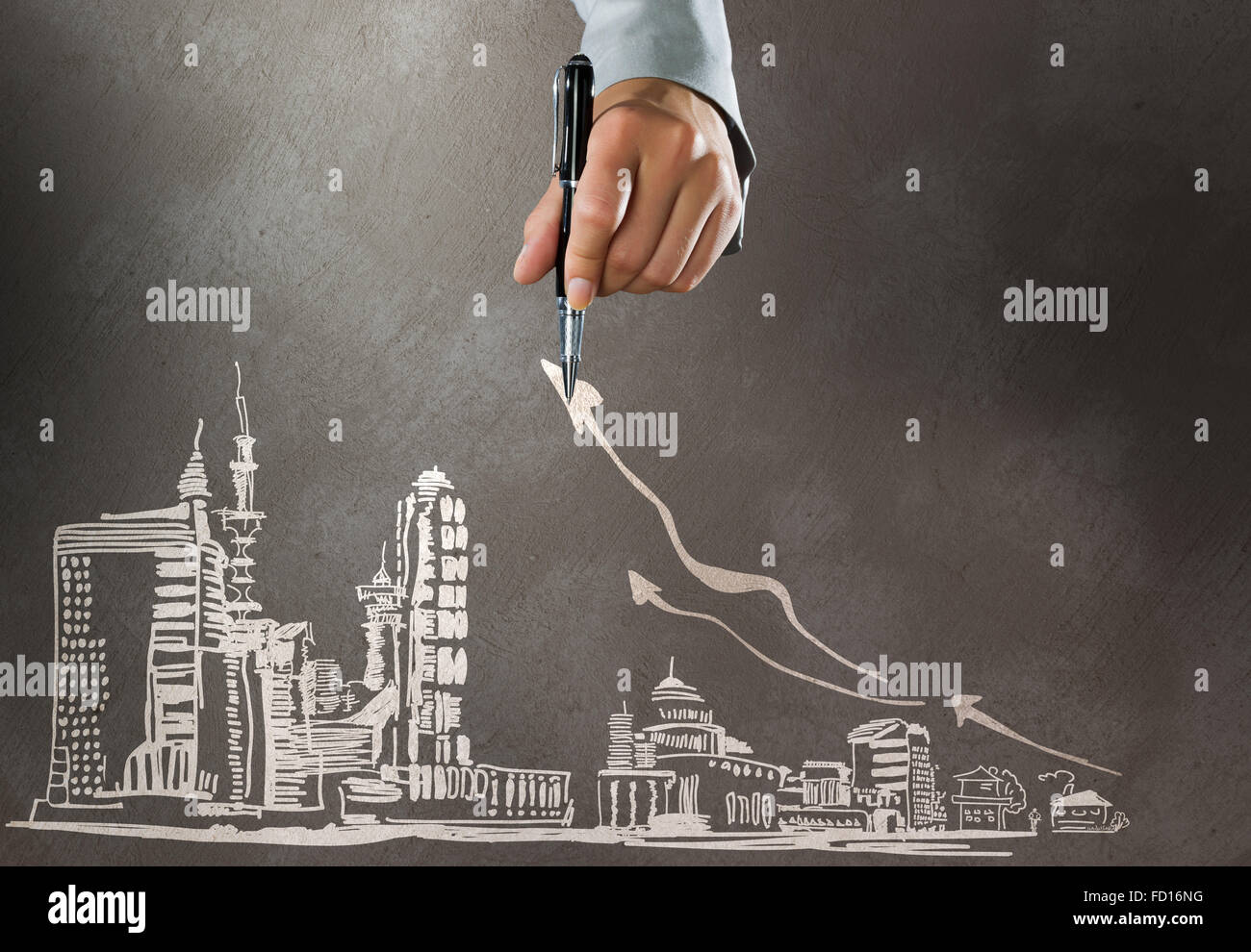 Close up of hand drawing with pen construction sketches Stock Photo - Alamy