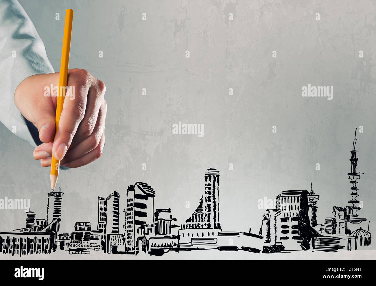 Close up of hand drawing with pen construction sketches Stock Photo - Alamy