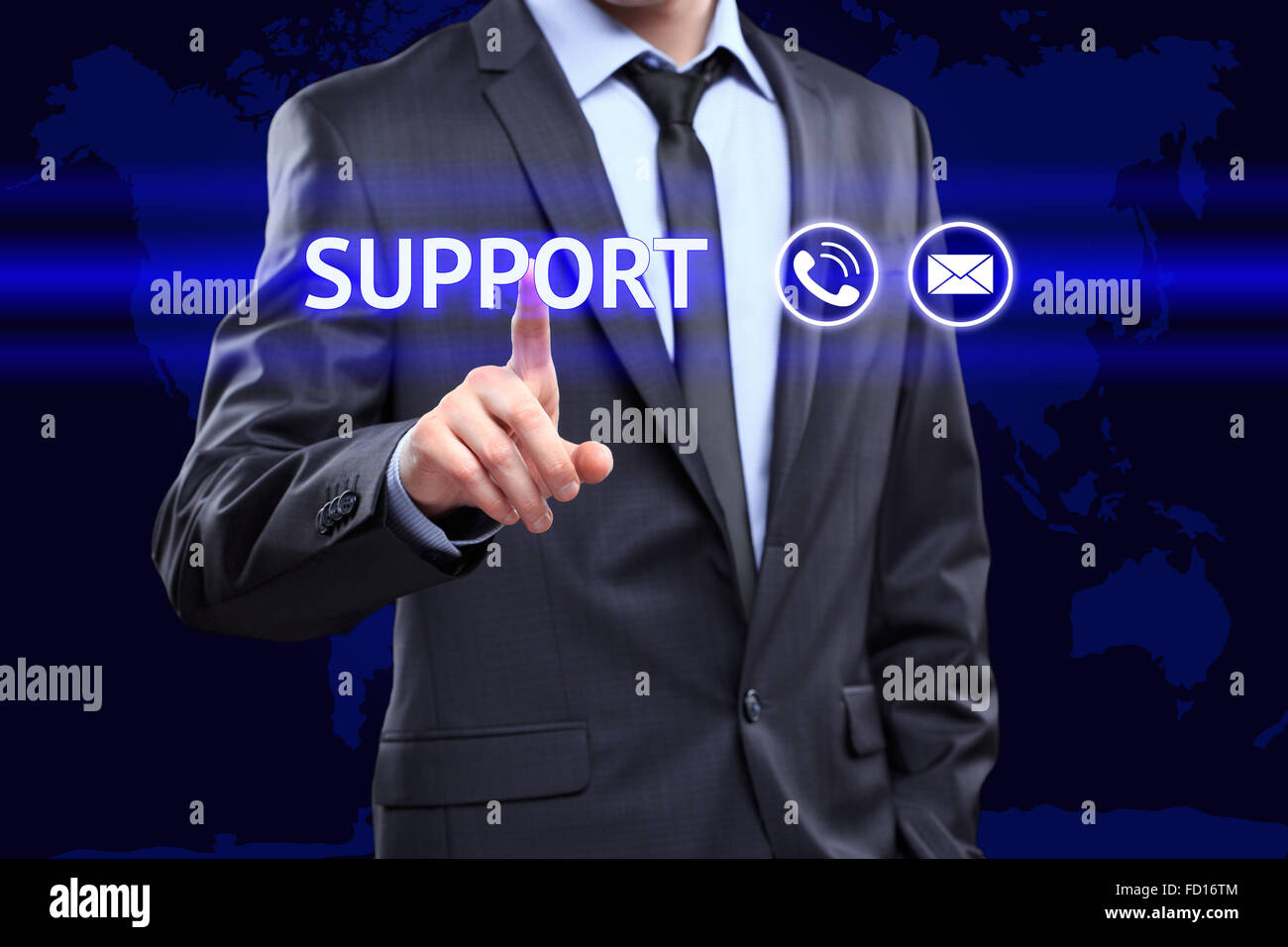 business, technology, networking concept - businessman pressing support ...