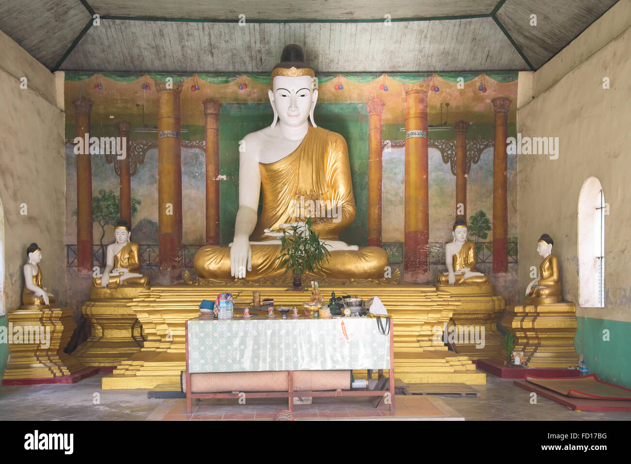 Interior of temple building at a monastery at Bo Kyoke Road in Myeik ...