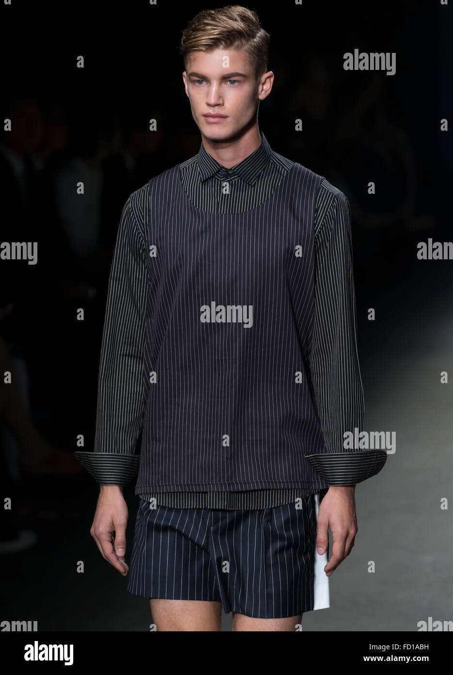NEW YORK, NY - JULY 14, 2015: Robbie Davidson walks the runway during ...