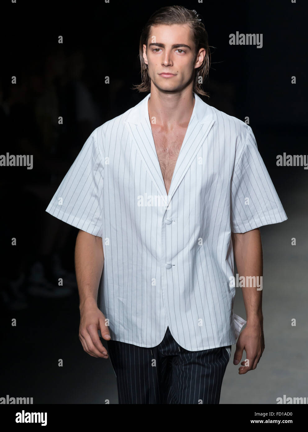 NEW YORK, NY - JULY 14, 2015: Timothee Bertoni walks the runway during ...