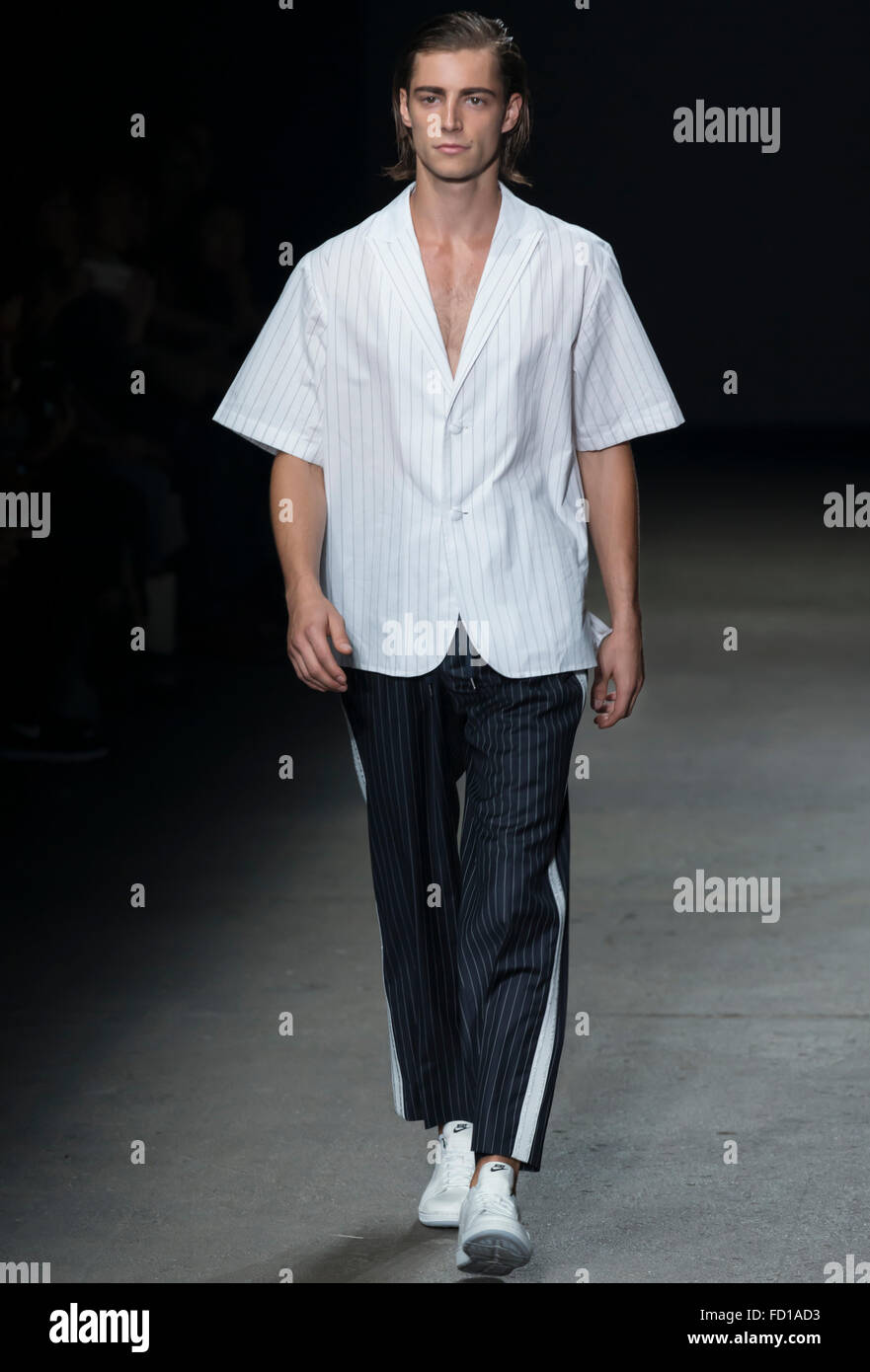 NEW YORK, NY - JULY 14, 2015: Timothee Bertoni walks the runway during ...