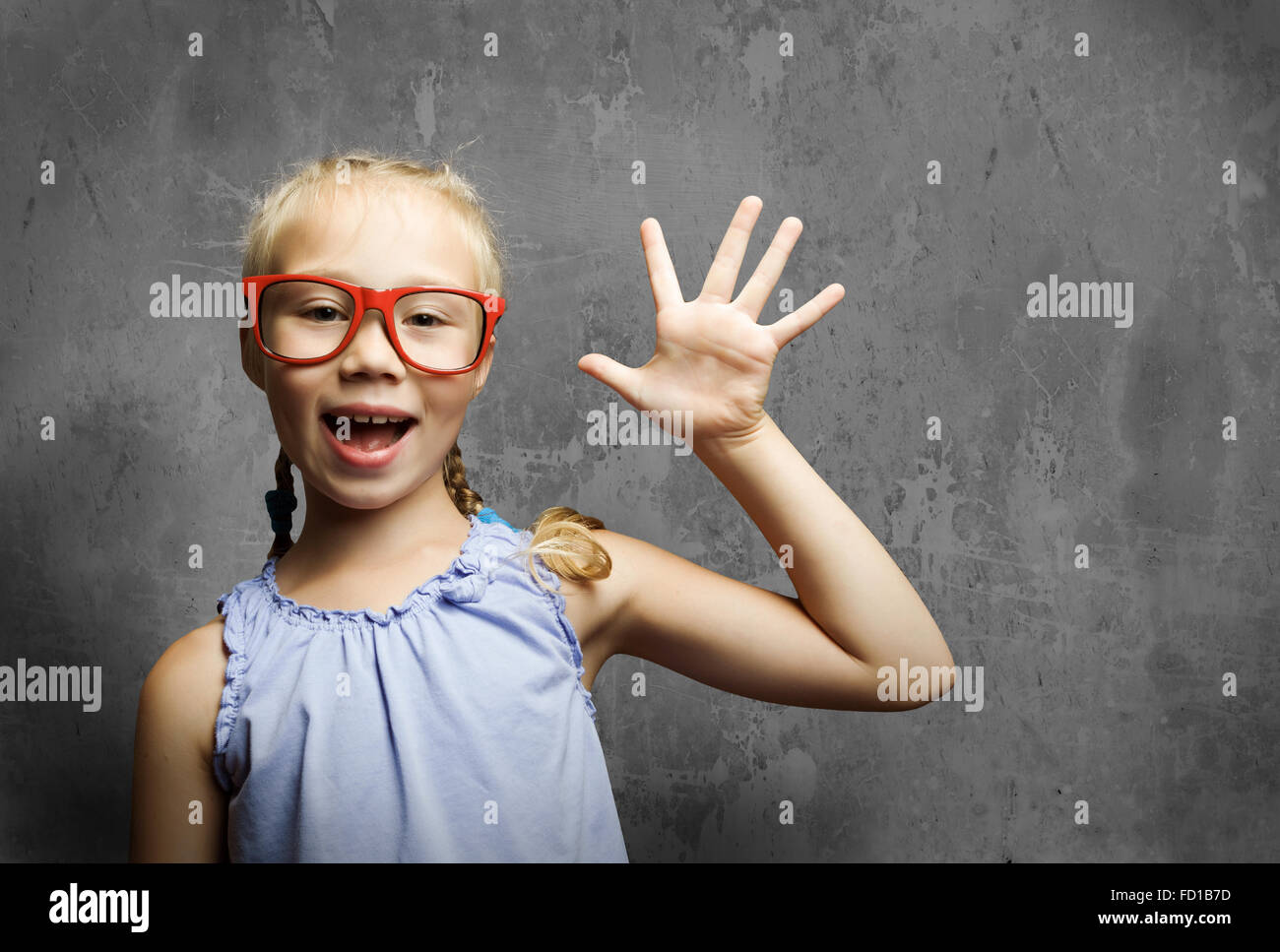 Genius girl in red glasses near blackboard with formulas Stock Photo ...