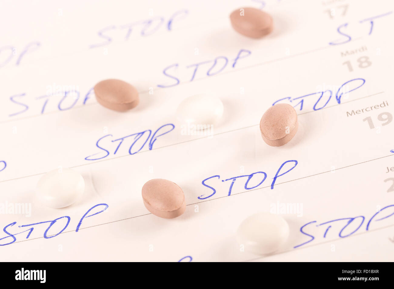 Office workplace with an open diary, written stop, with tablets Stock ...