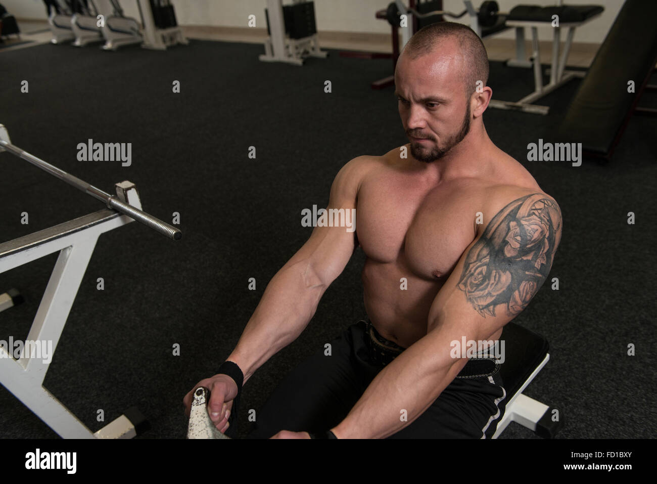 Bodybuilder Doing Back Exercises In The Gym Stock Photo - Alamy
