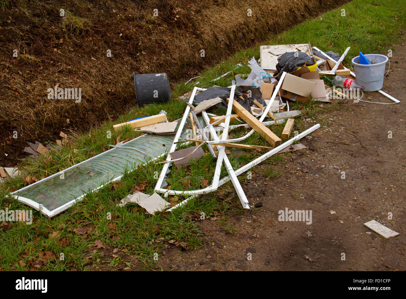 Debris, dumped on the side of a countryroad Stock Photo - Alamy