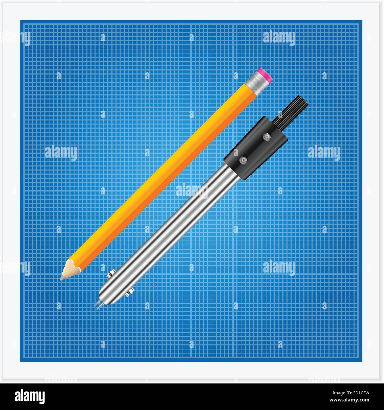 Blueprint and ruler instruments on a white background Stock Vector ...