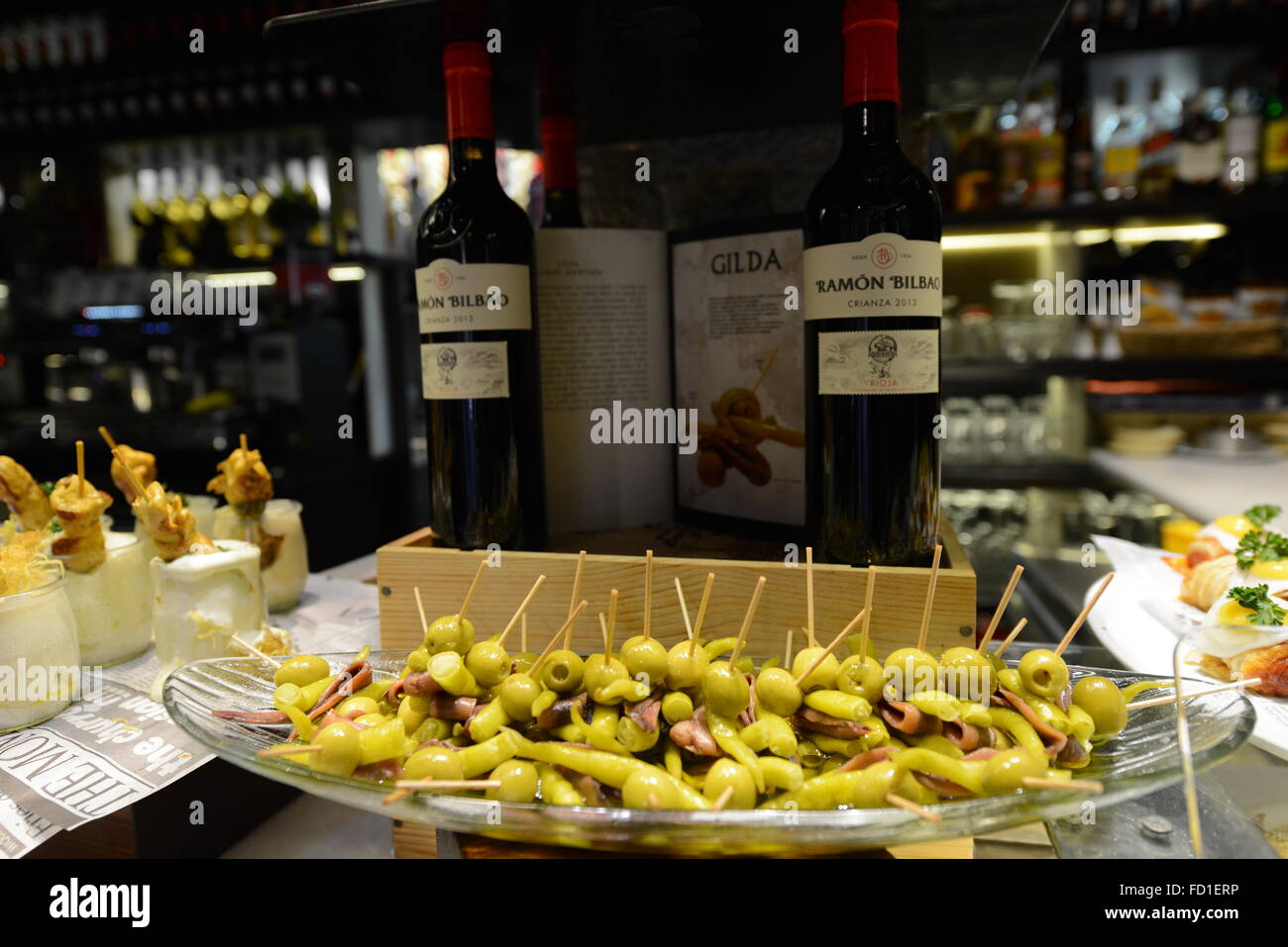Pintxos bar in Bilbao serving various pintxos including the popular ...
