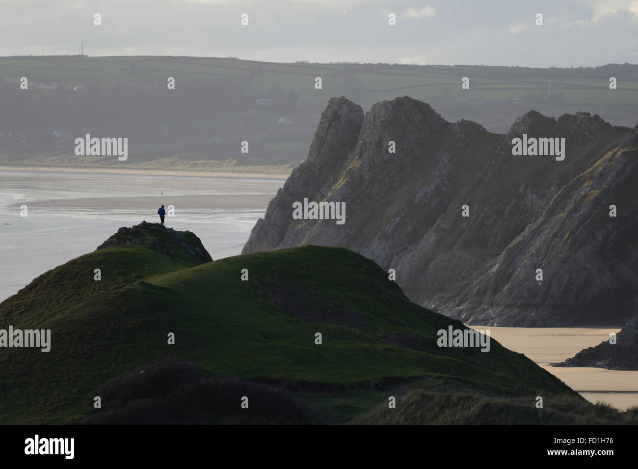 Three Cliffs and Tor Bay Oxwich Gower Wales Stock Photo - Alamy