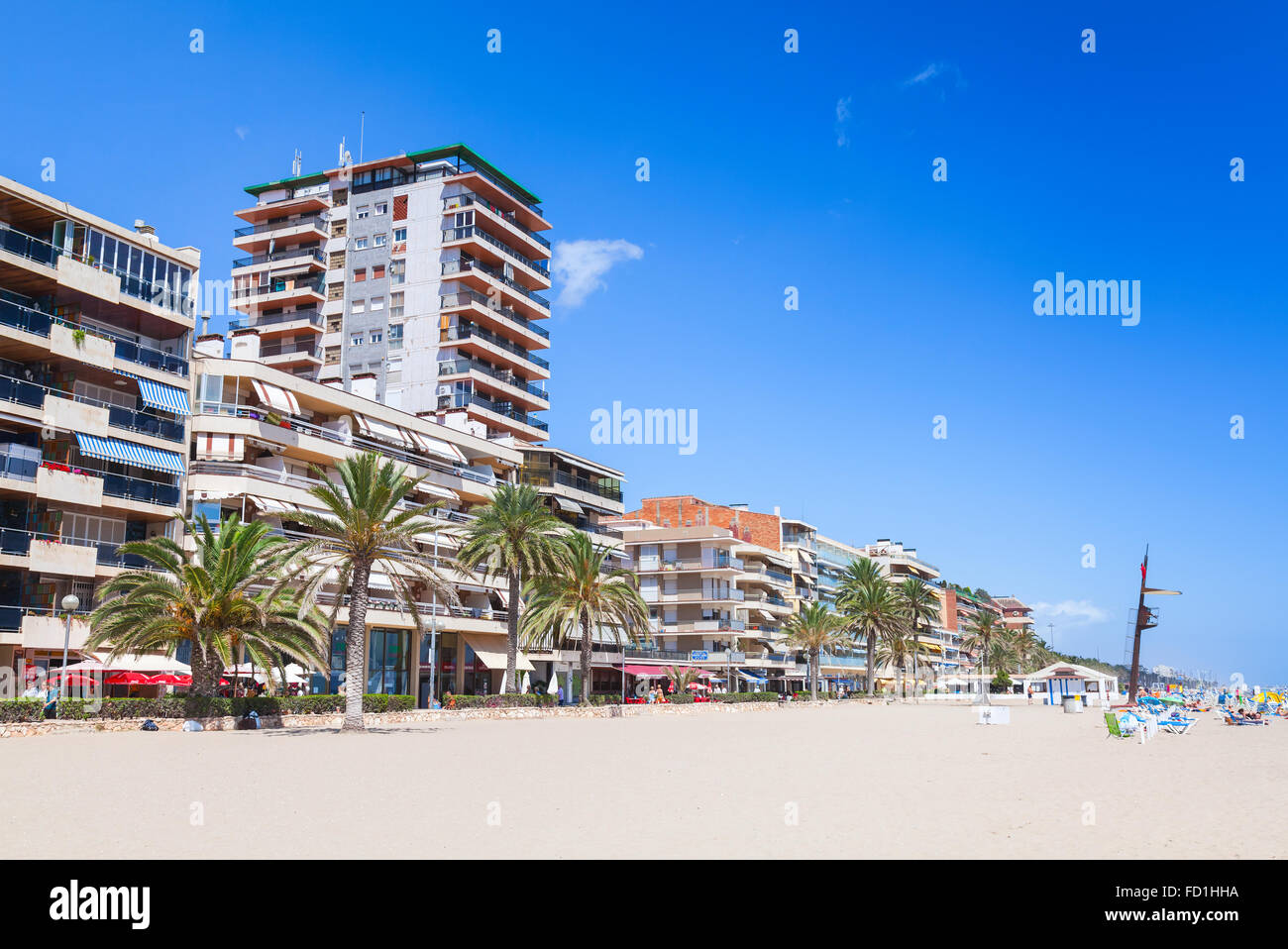 Calafell, Spain - August 13, 2014: Coastal street and public beach of ...