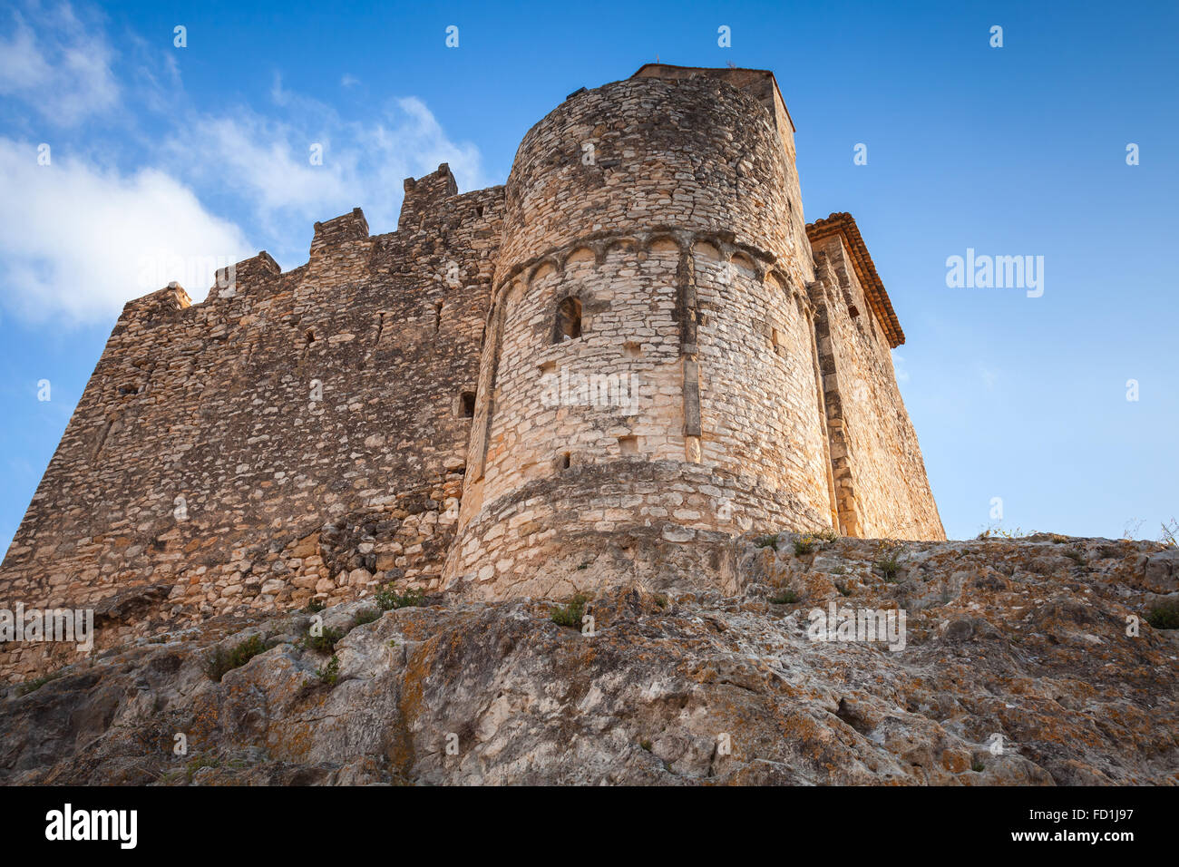 Medieval stone castle on the rock. Main landmark of Calafell, Catalonia ...