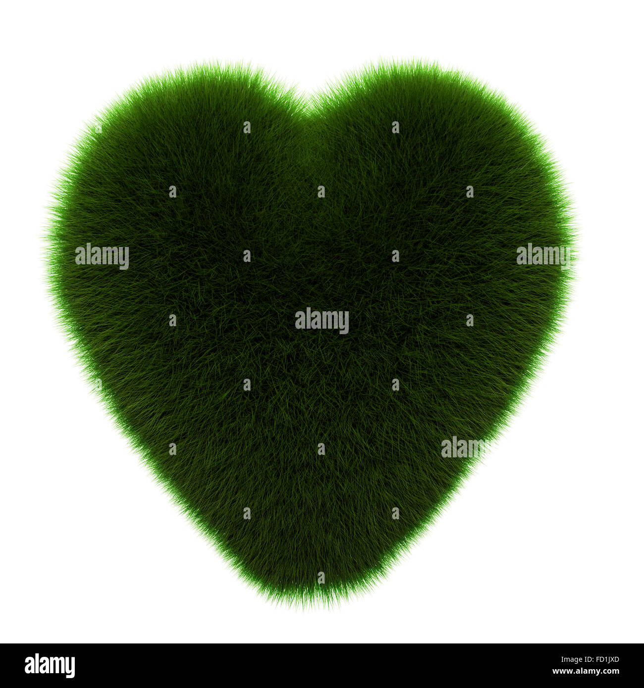 3D illustration, green grass heart, isolated on white background Stock ...