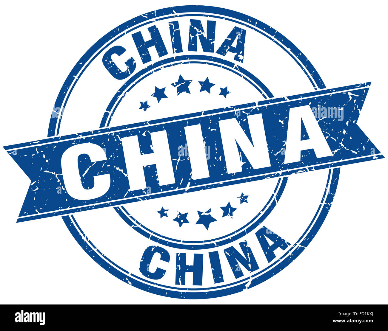 China blue round grunge vintage ribbon stamp Stock Photo - Alamy