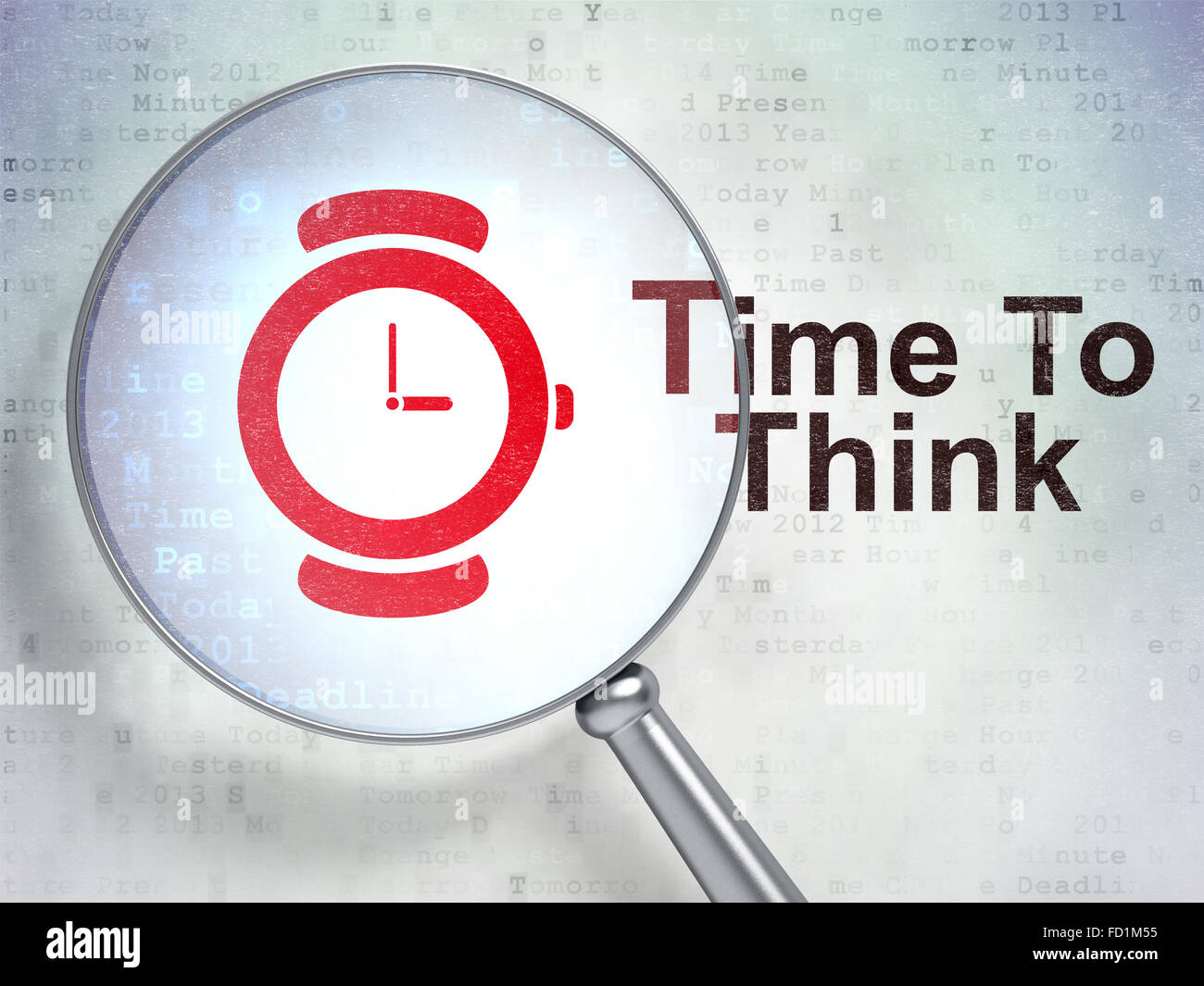 Time concept: Watch and Time To Think with optical glass Stock Photo ...