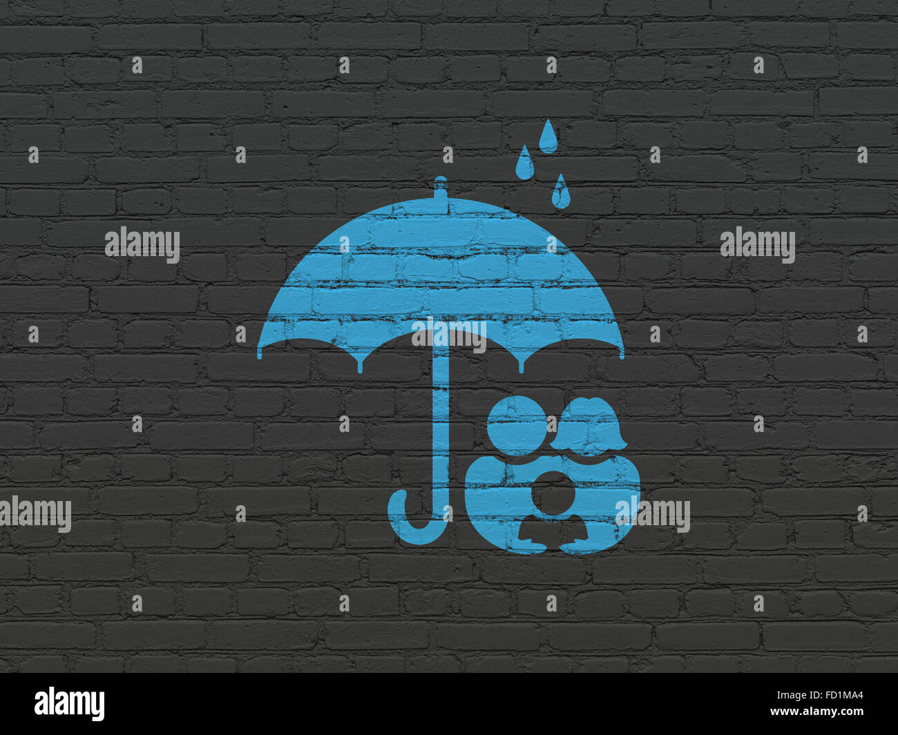 Safety concept: Family And Umbrella on wall background Stock Photo - Alamy