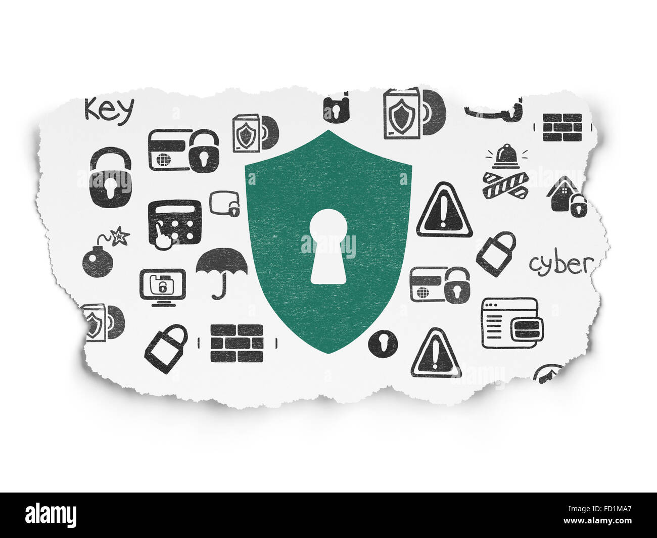 Privacy concept: Shield With Keyhole on Torn Paper background Stock ...