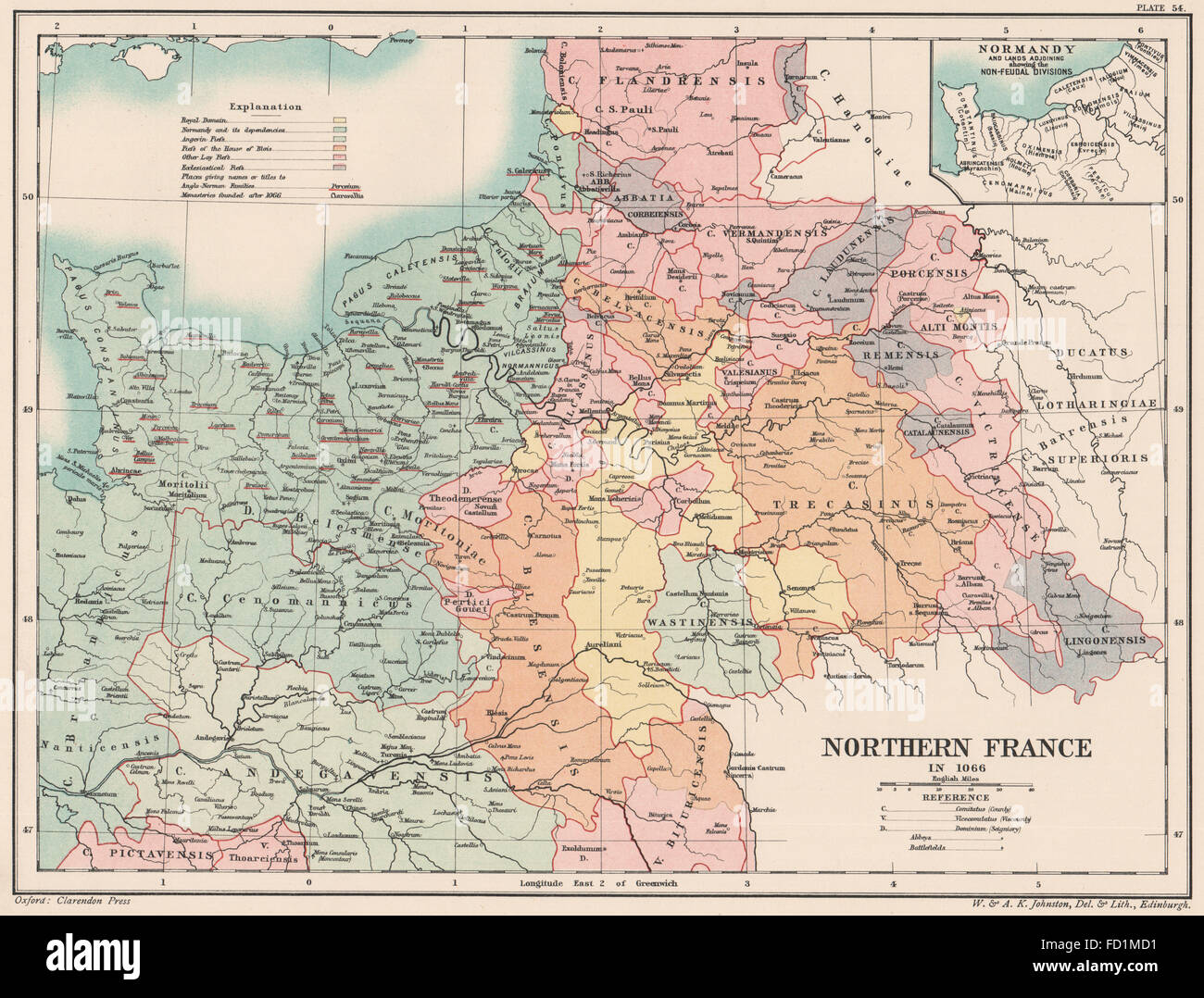 NORTHERN FRANCE 1066: Normandy &c. Non-Feudal divisions, 1902 antique ...