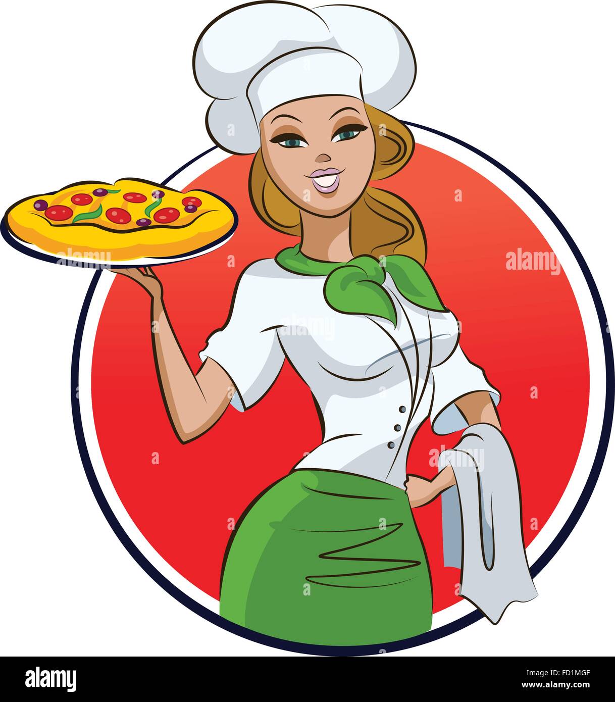 Woman pizza cook. Vector illustration isolated on a white background ...
