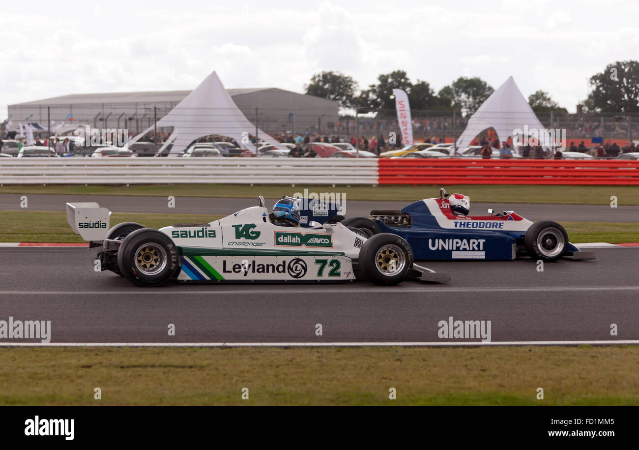 An Ensign N180 racing with an Williams FW07B, down the Wellington ...