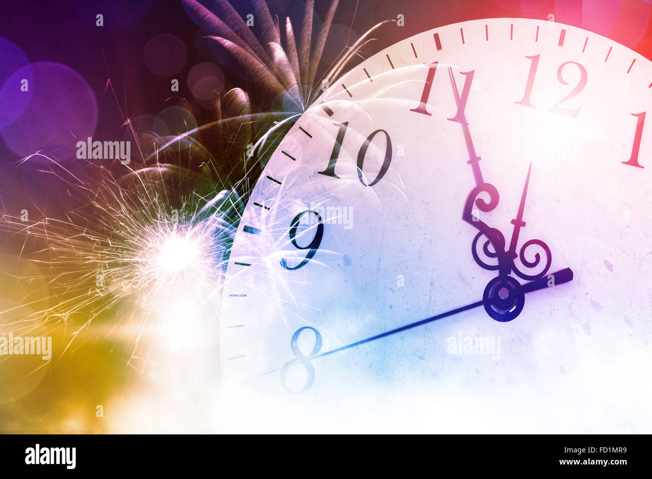 Conceptual image with pocket watch bokeh lights and fireworks Stock ...