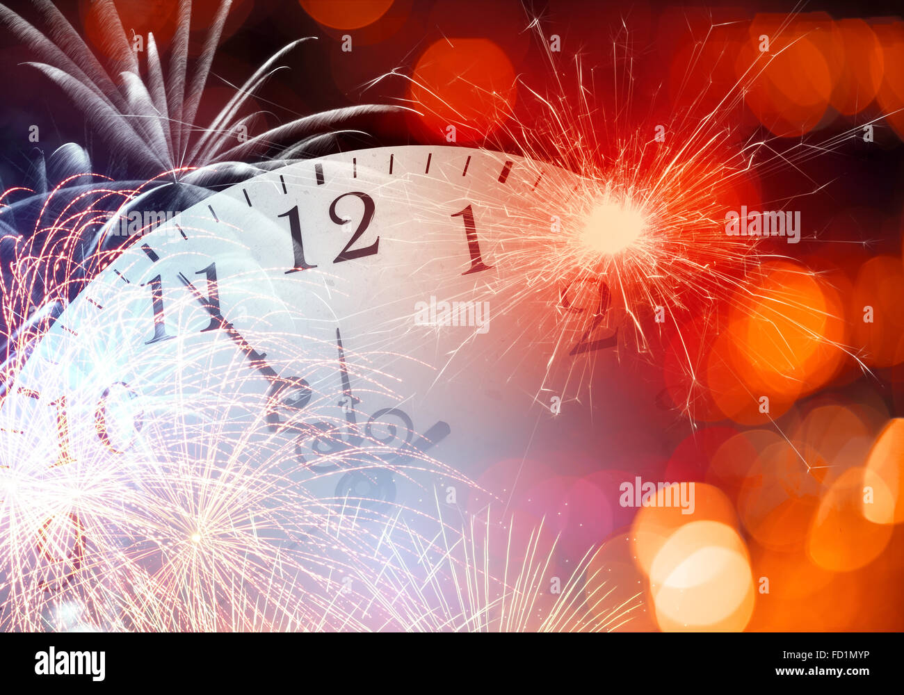 Conceptual image with pocket watch bokeh lights and fireworks Stock ...