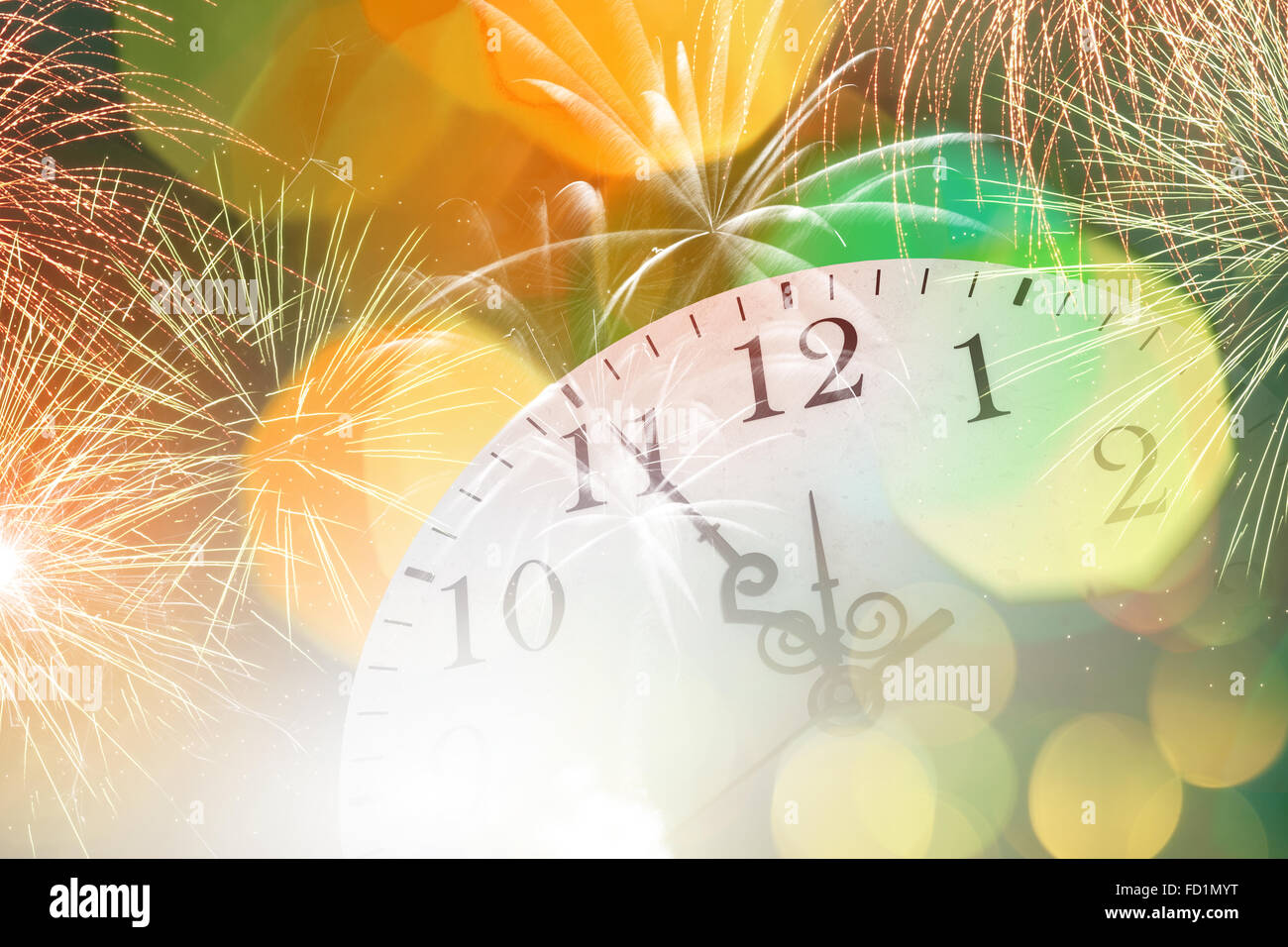 Conceptual image with pocket watch bokeh lights and fireworks Stock ...