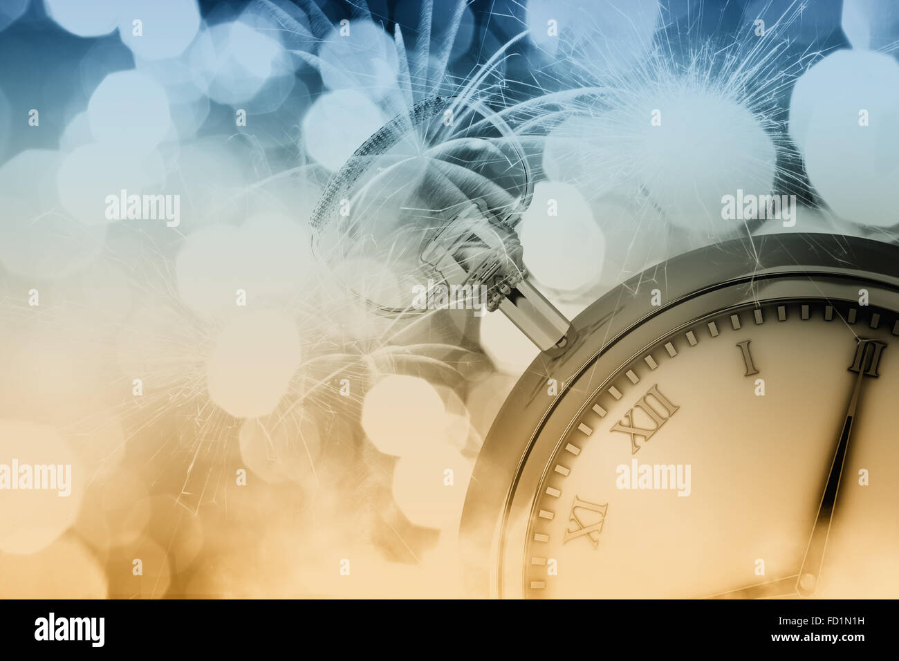 Conceptual image with pocket watch bokeh lights and fireworks Stock ...