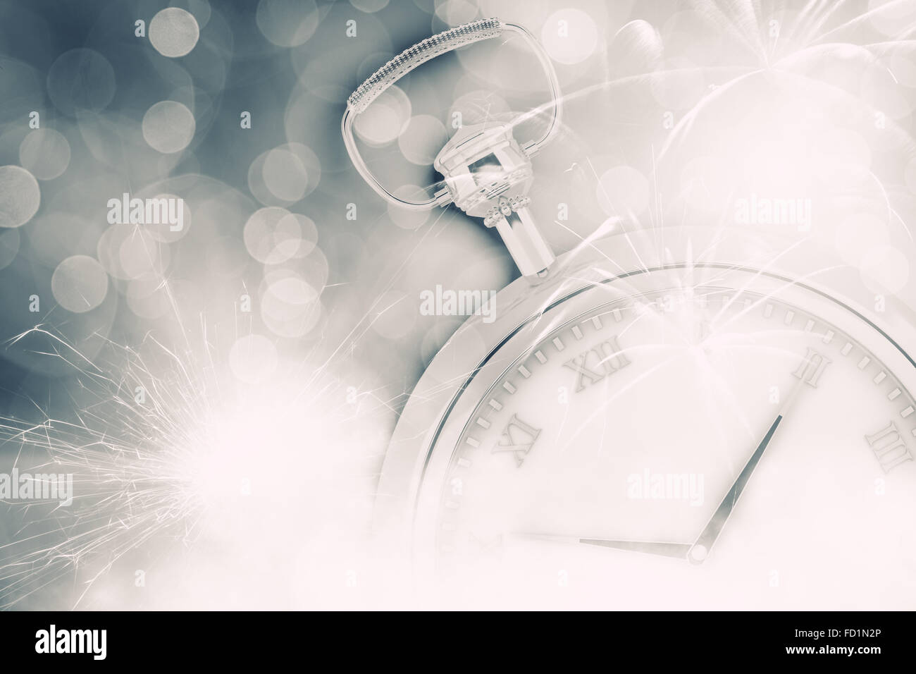 Conceptual image with pocket watch bokeh lights and fireworks Stock ...