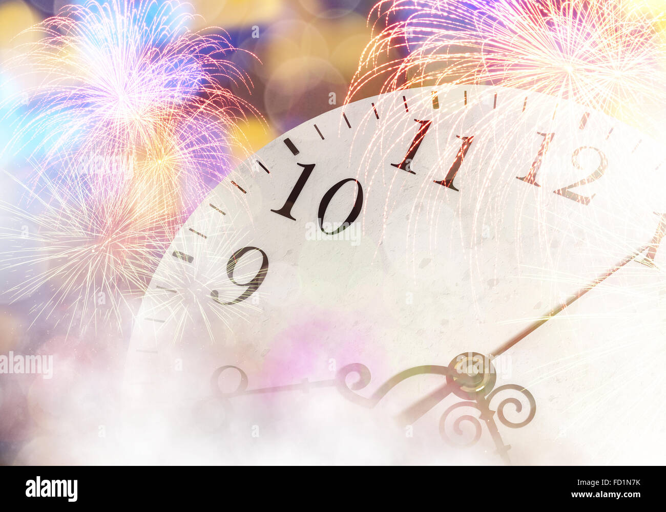 Conceptual image with pocket watch bokeh lights and fireworks Stock ...