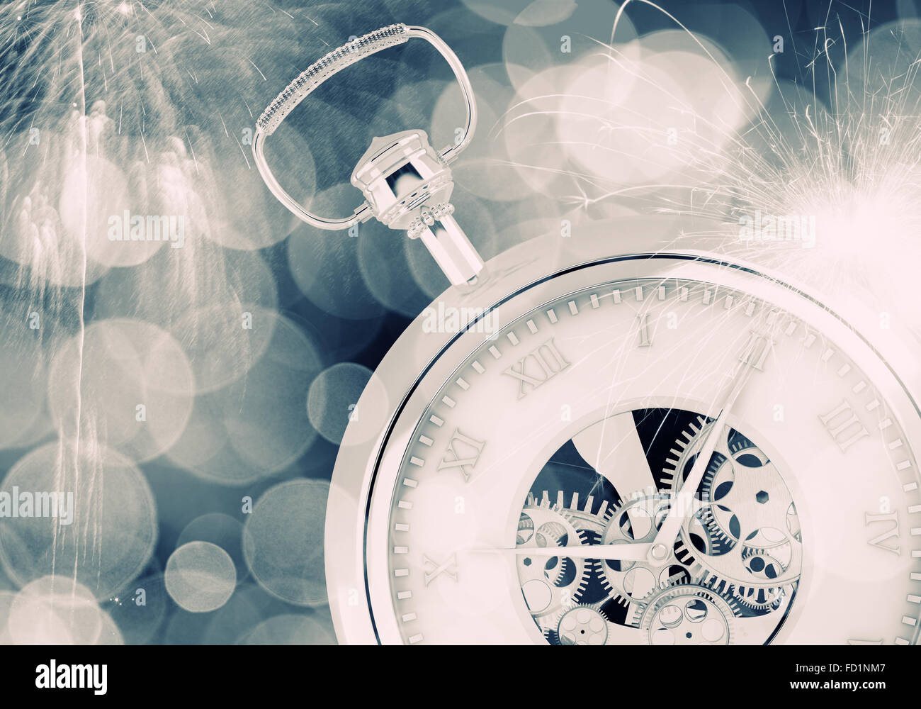 Conceptual image with pocket watch bokeh lights and fireworks Stock ...