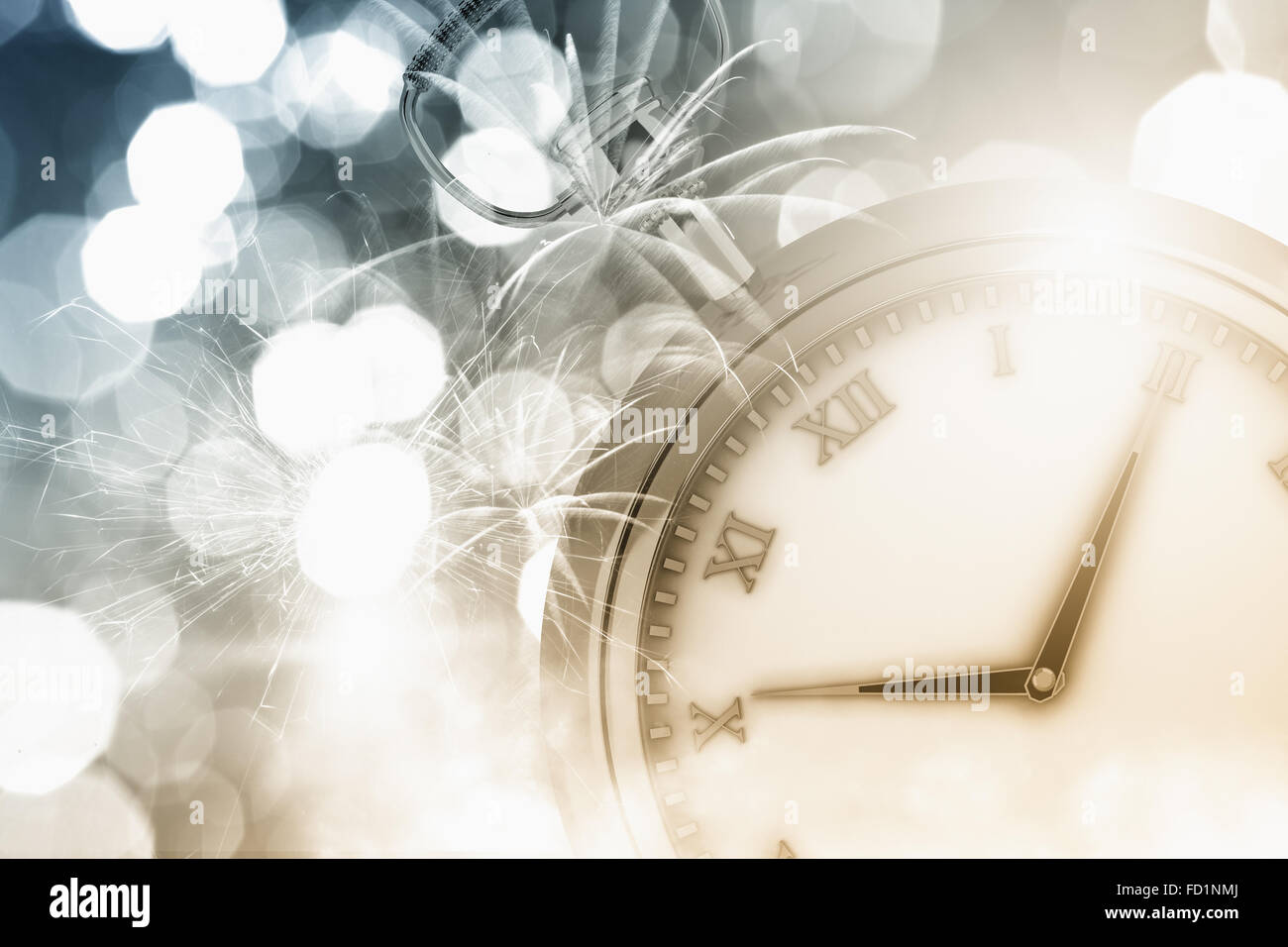 Conceptual image with pocket watch bokeh lights and fireworks Stock ...