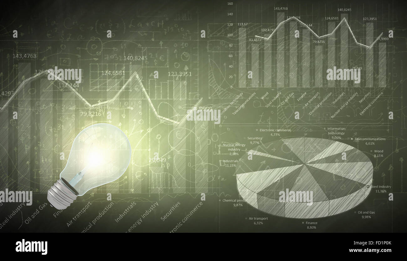 Conceptual image with light bulb diagrams and graphs Stock Photo - Alamy