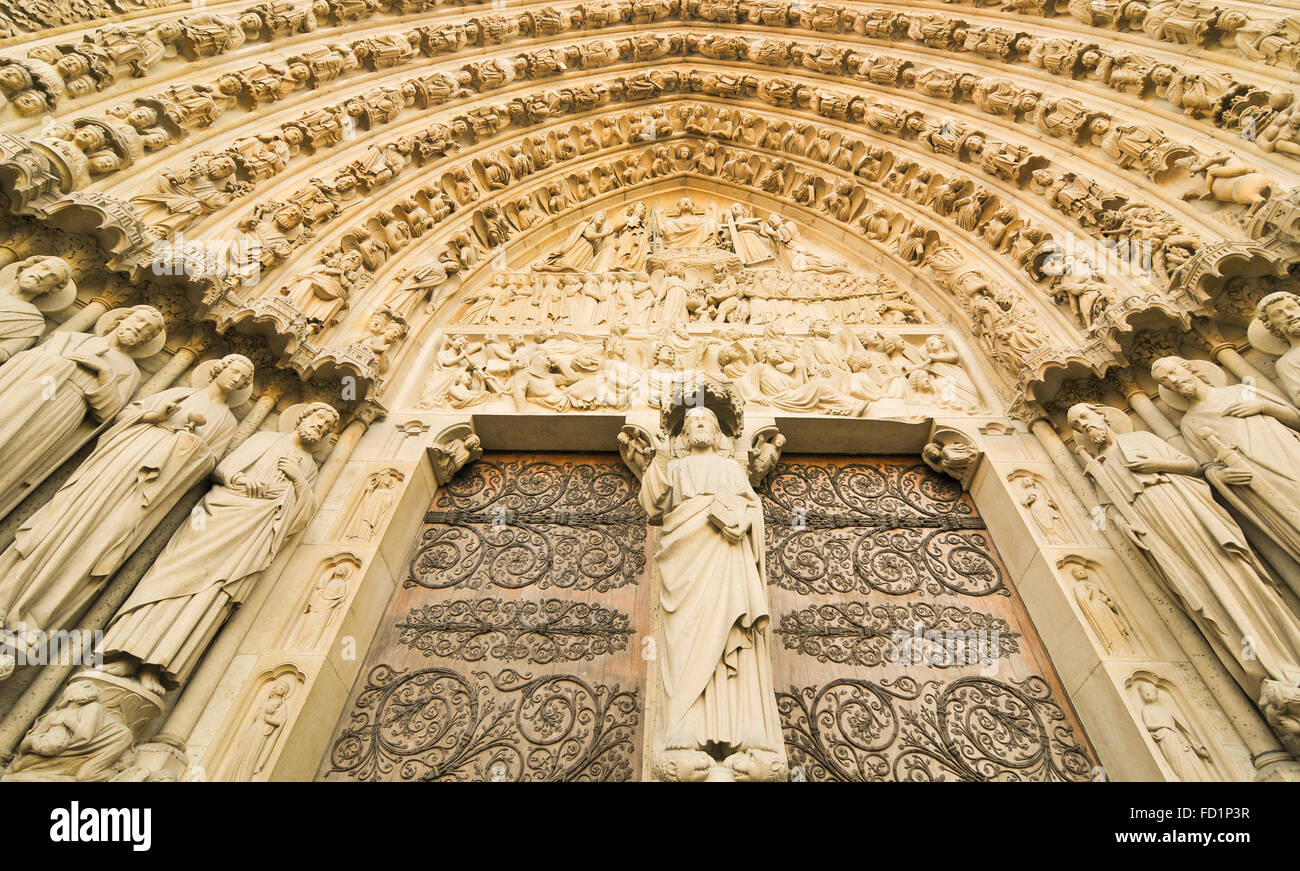 Architectural detail of the Notre-Dame cathedral in Paris, France Stock ...