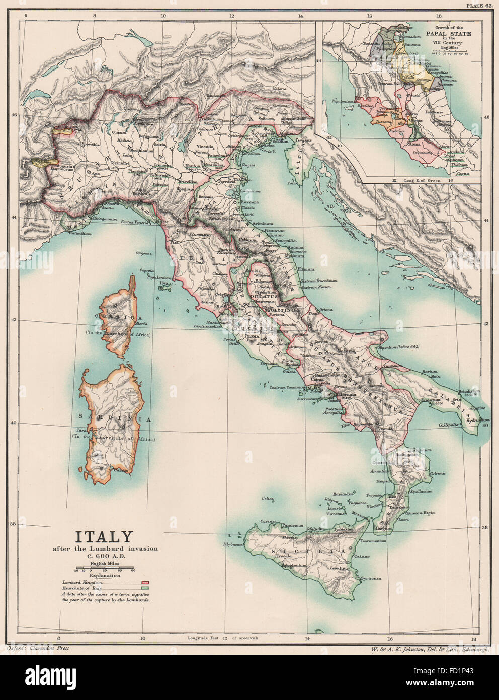 ITALY 600AD: after Lombard invasion. 8th Century Papal States growth ...