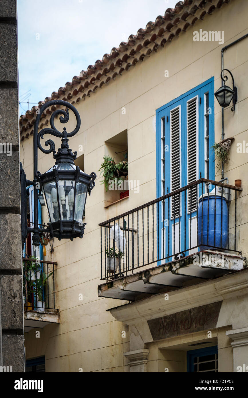 balcony on the building with retro street lamp post Stock Photo - Alamy