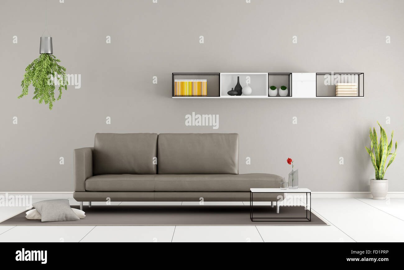 Contemporary room with modern couch and minimalist sideboard on wall ...