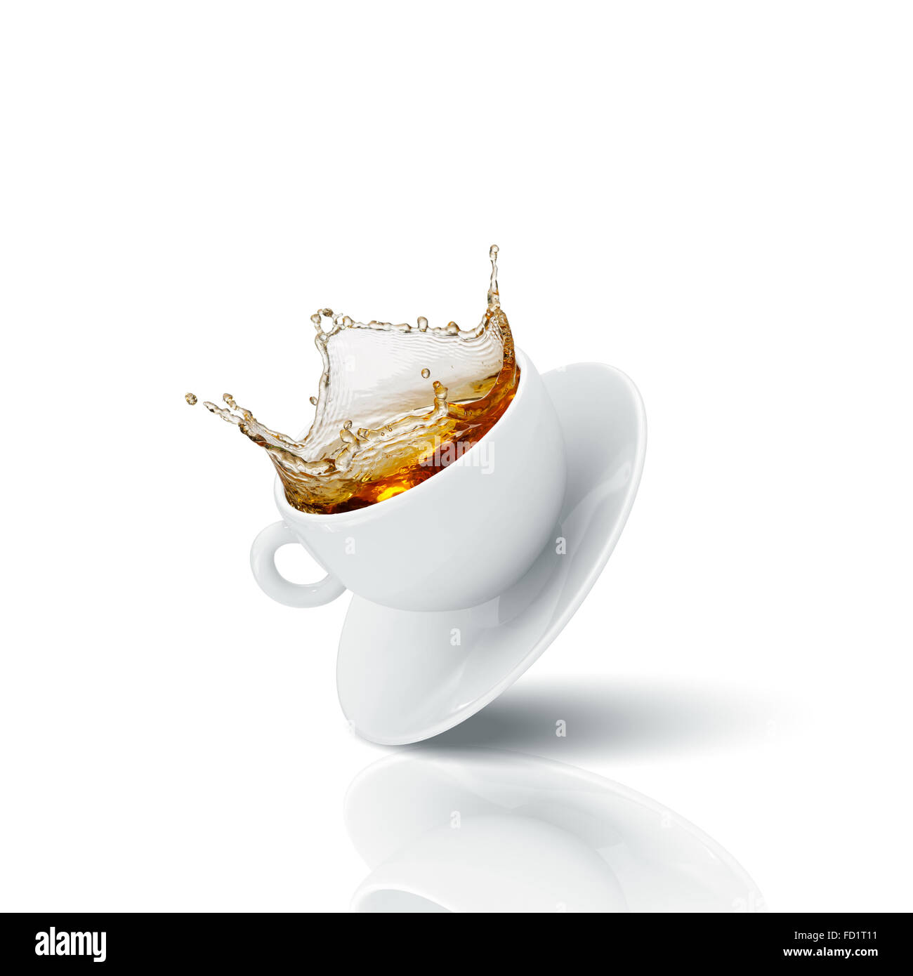 Close up image with falling cup of tea Stock Photo - Alamy