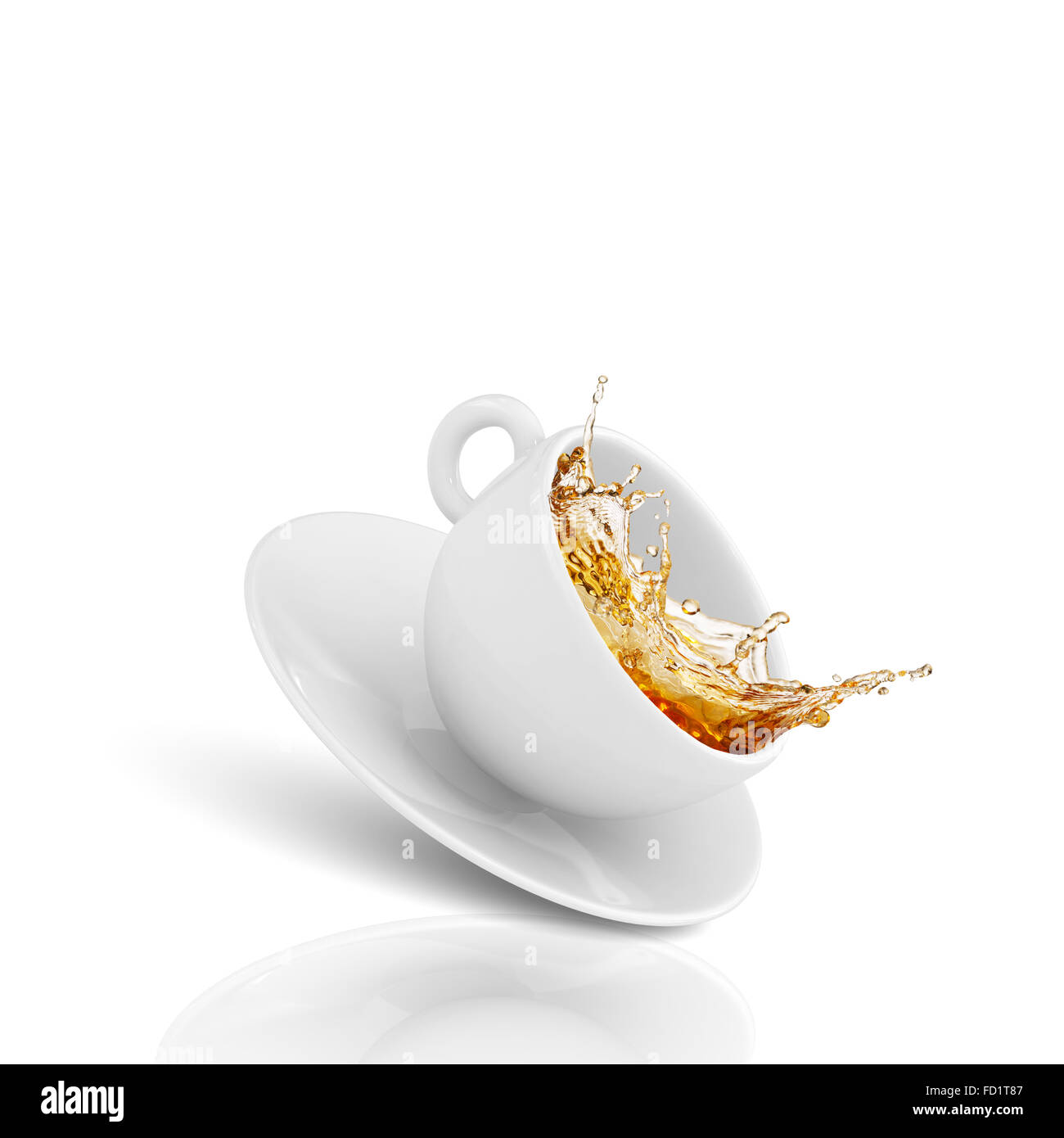 Close up image with falling cup of tea Stock Photo - Alamy