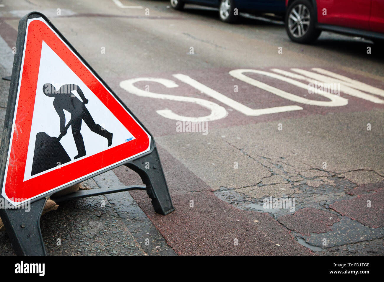 Road works sign Stock Photo - Alamy