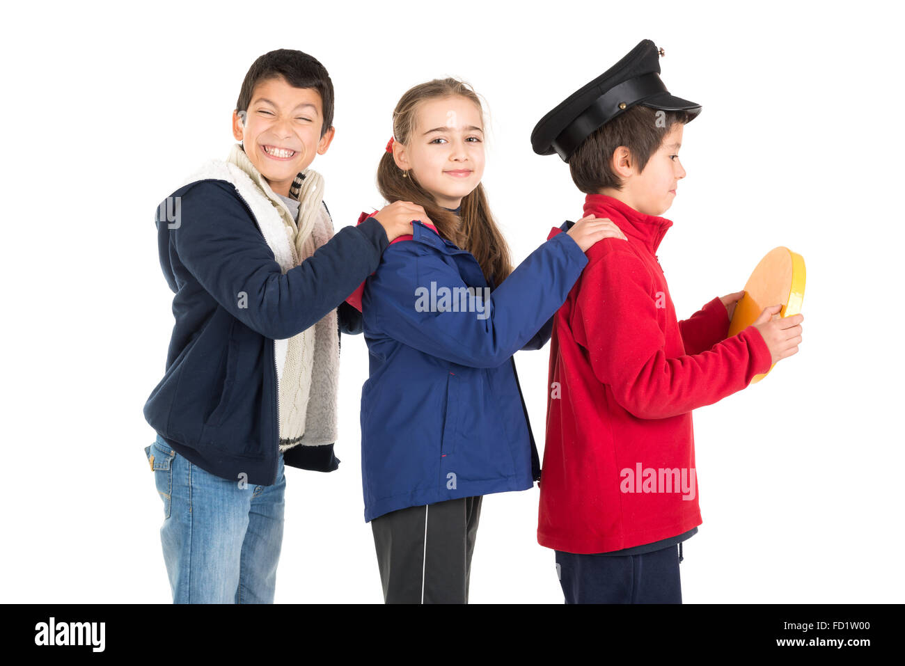 Kids playing transportation isolated in a white background Stock Photo ...