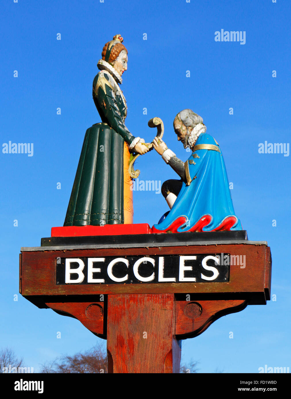 A view of the Town sign of Beccles, Suffolk, England, United Kingdom ...