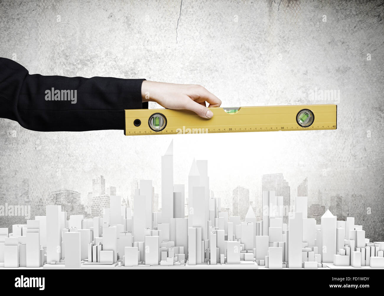 Close up of female hand measuring construction project with ruler Stock ...