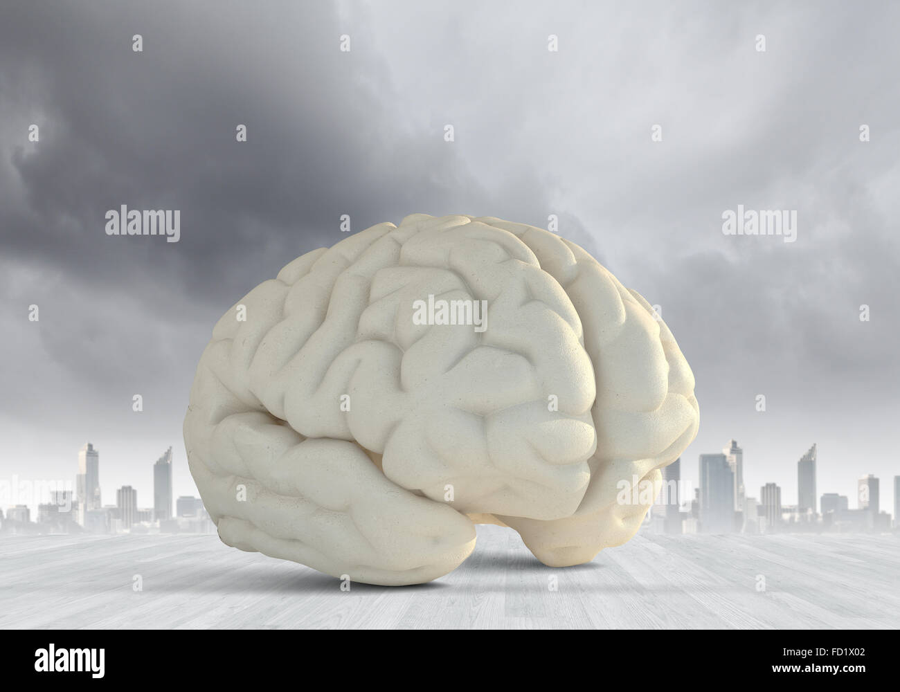Huge human brain against modern city background Stock Photo - Alamy