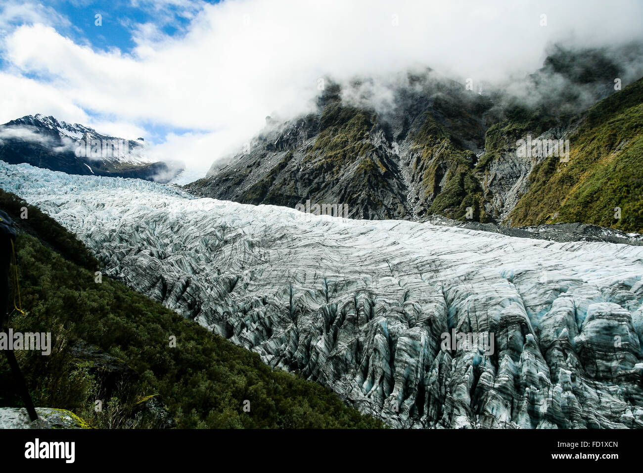 Franz Josef Glacier, New Zealand. Glacier with hill in background Stock ...