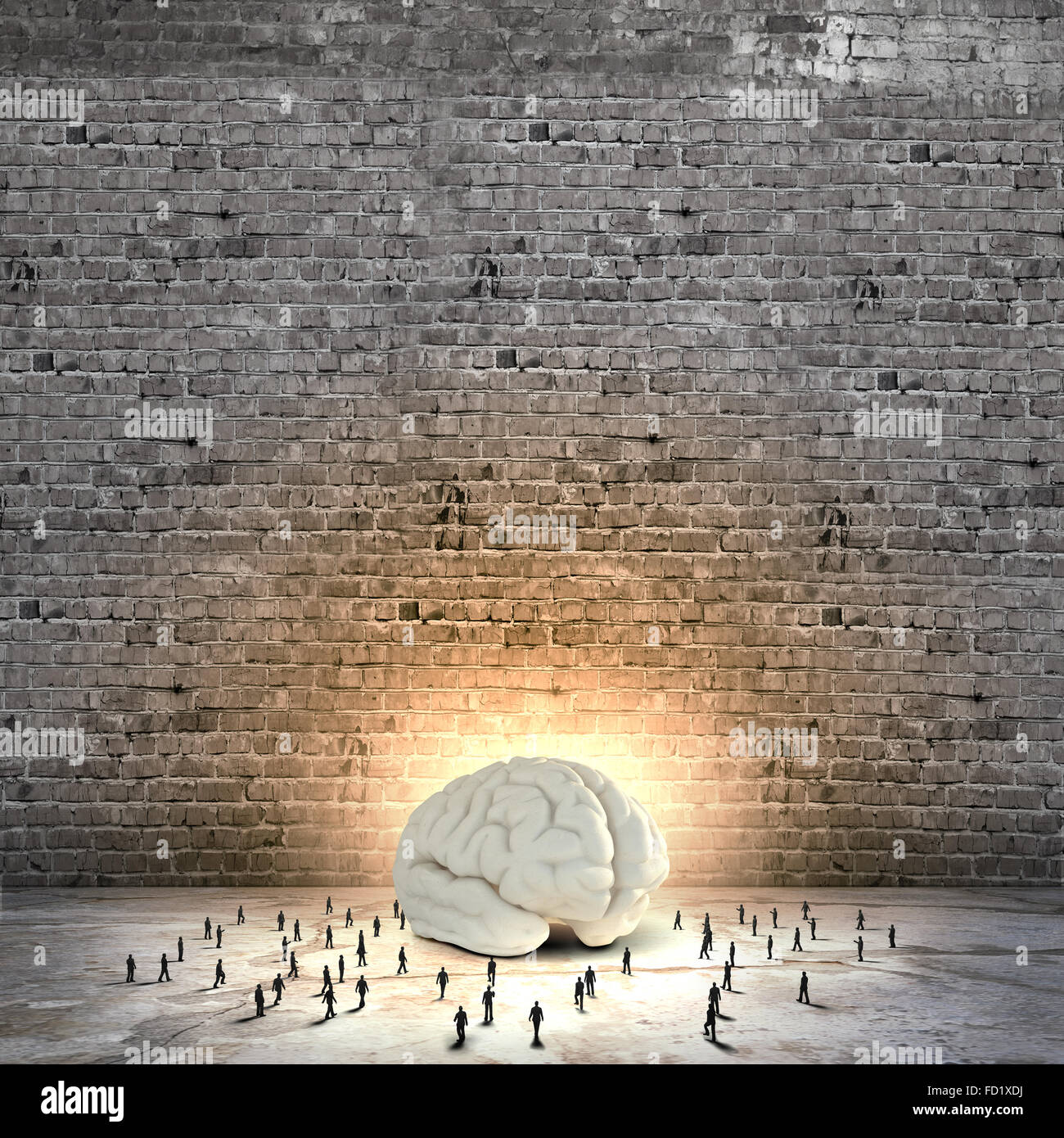 Huge human brain and many little businesspeople around Stock Photo - Alamy