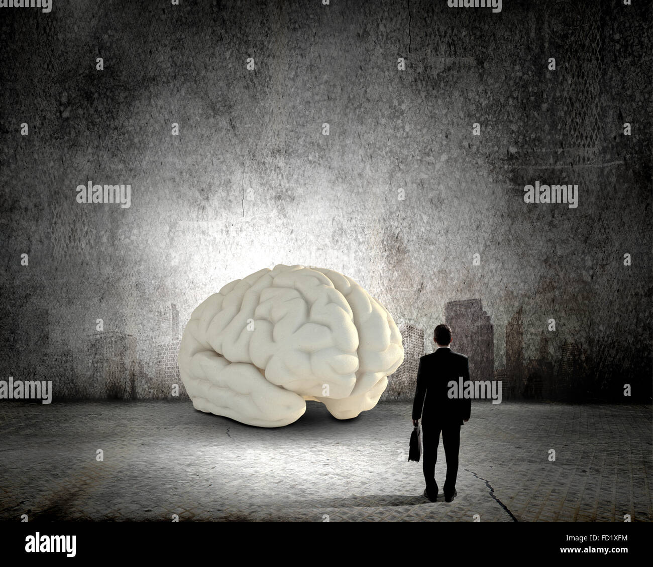 Rear view of businessman looking at big brain model Stock Photo - Alamy