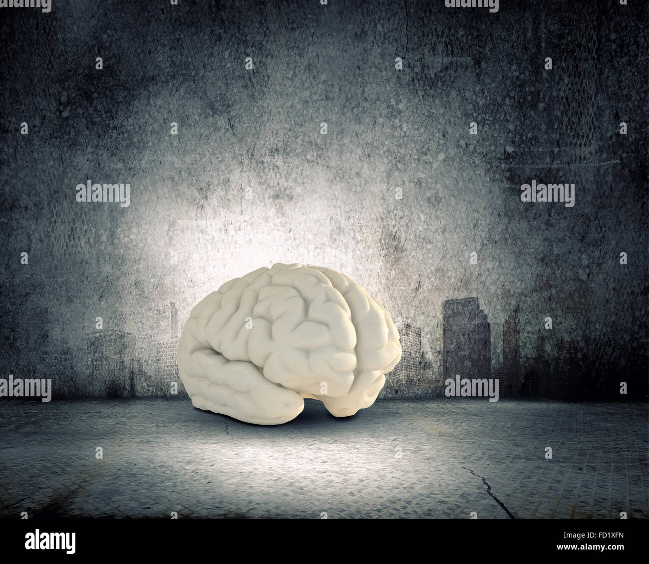 Huge human brain against modern city background Stock Photo - Alamy